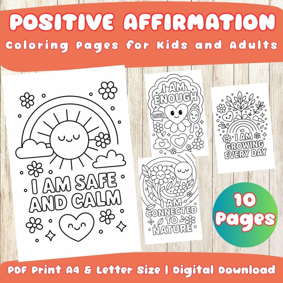 Kawaii Affirmation Coloring Pages: Self-love & Mindfulness (PDF) - Etsy