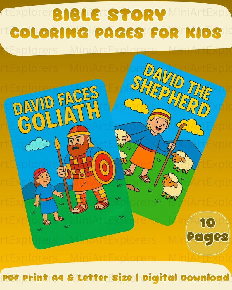 Bible Story Coloring Pages for Kids • David and Goliath • Sunday School ...