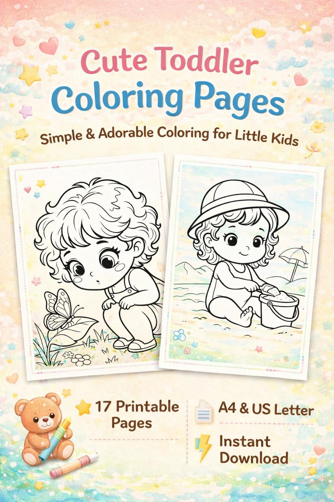 Toddler Coloring Pages, Cute Kids Summer Coloring Book, Preschool ...