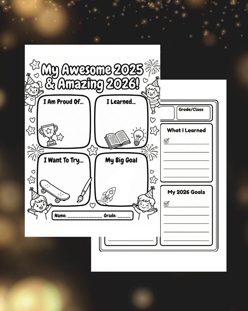 2026 New Year Resolutions Printable, Coloring Goals Worksheet for Kids ...