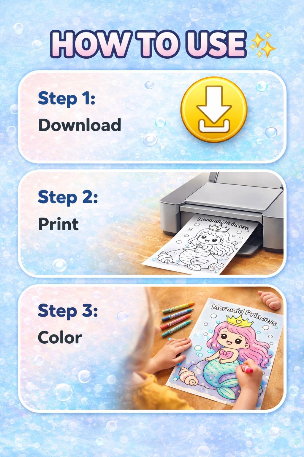 Mermaid Activity Book for Kids , Printable Coloring Pages Bundle, Ocean ...