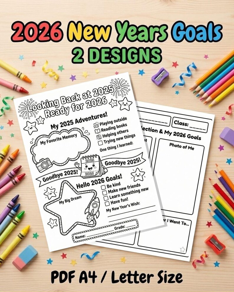 2026 New Year Resolutions Printable, Reflection & Goal Worksheet for ...