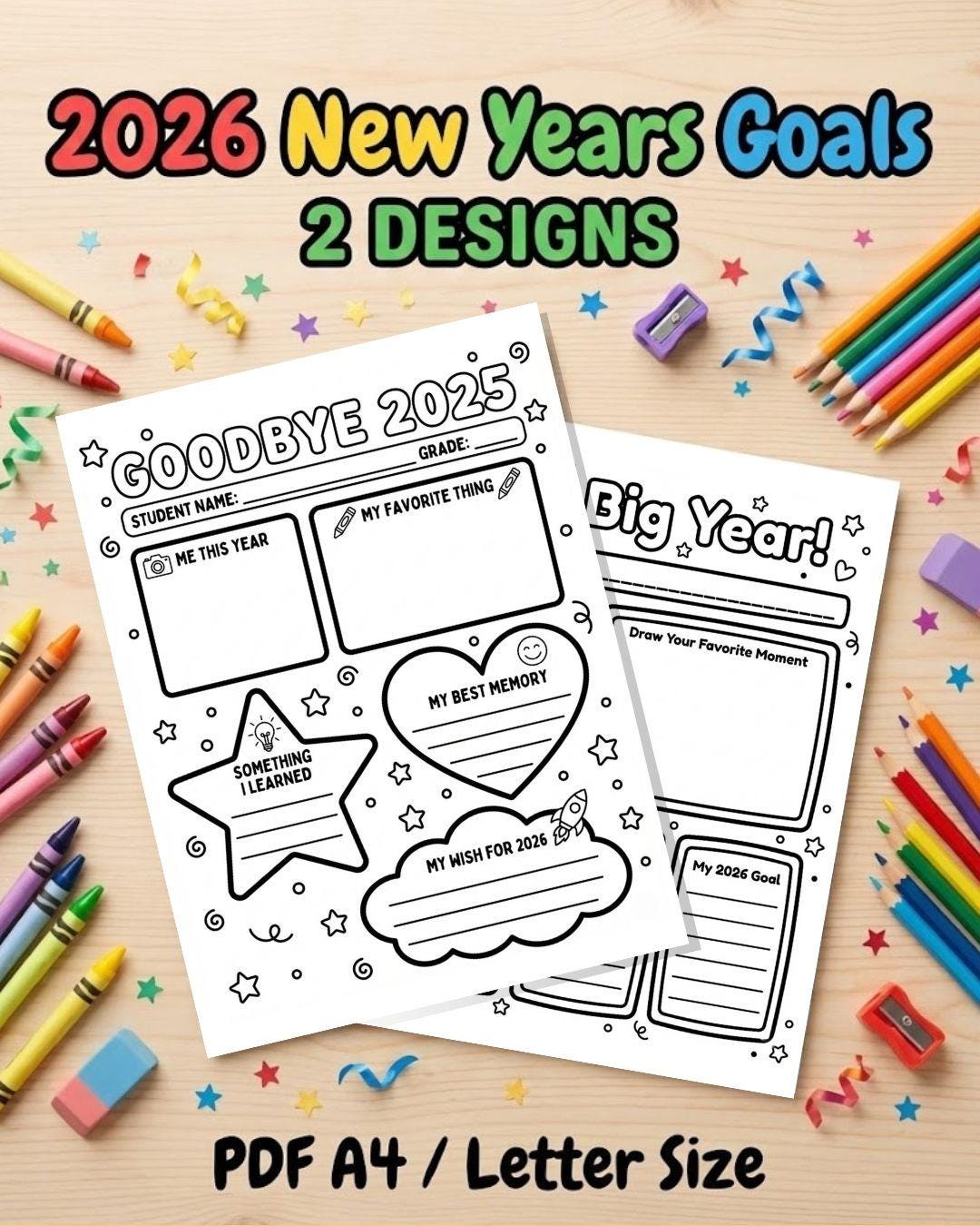 Minimalist New Year Reflection Worksheet for Kids | Black & White ...