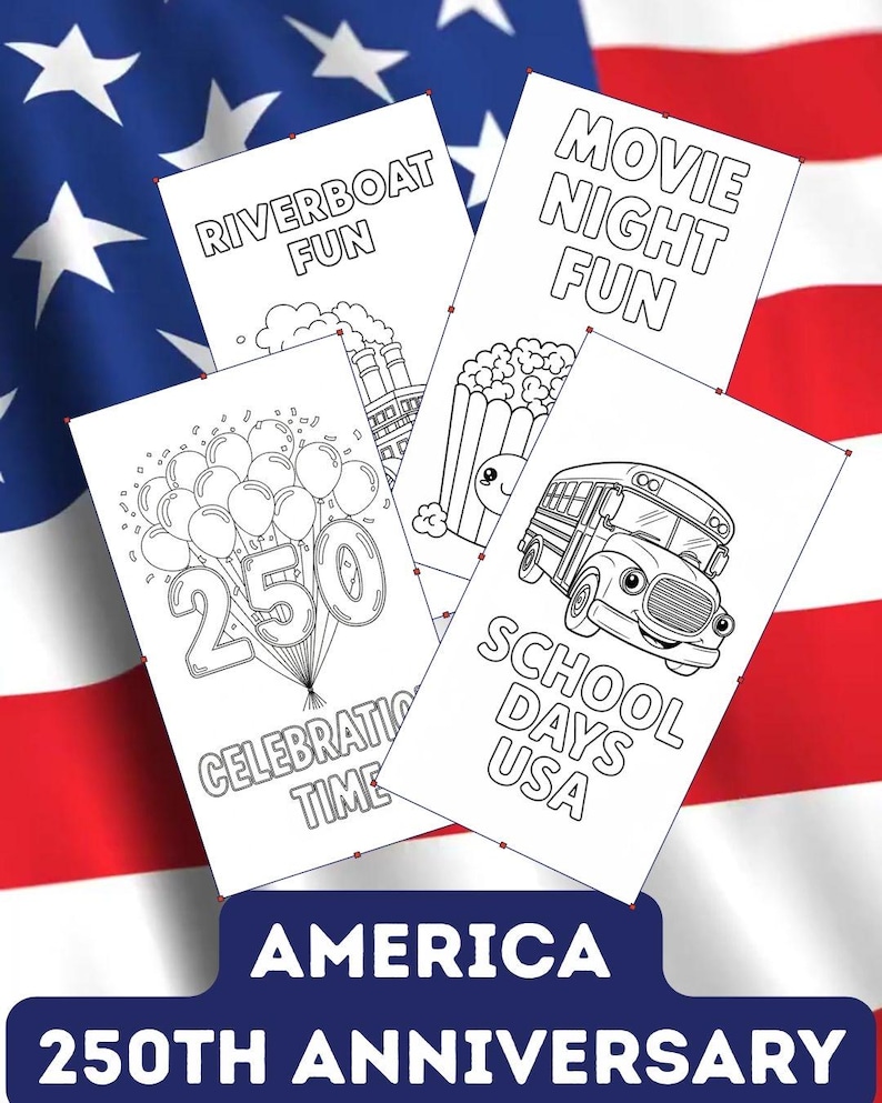 USA 250th Anniversary Coloring Pages for Kids, Patriotic Printable (PDF ...