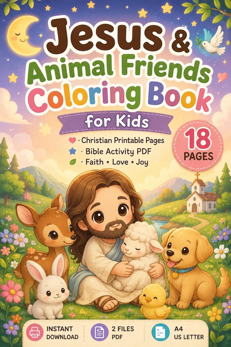 Jesus Coloring Pages for Kids, Christian Printable Activity Book, Bible ...