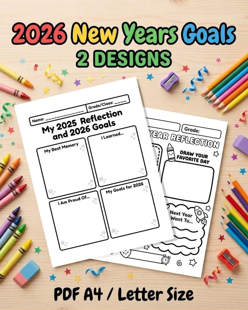 New Years Reflection Worksheet for Kids | Black and White Printable PDF ...