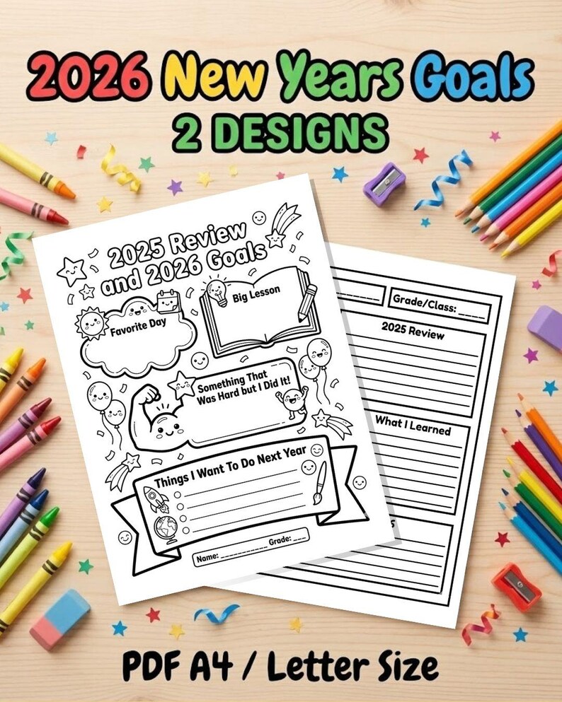 Printable Year in Review | Goal Setting Worksheet for Kids | Black ...