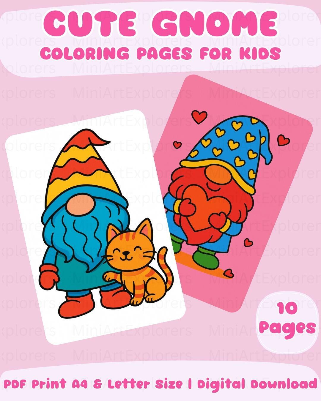Cute Gnome Coloring Pages for Kids Printable Bundle PDF | Whimsical ...