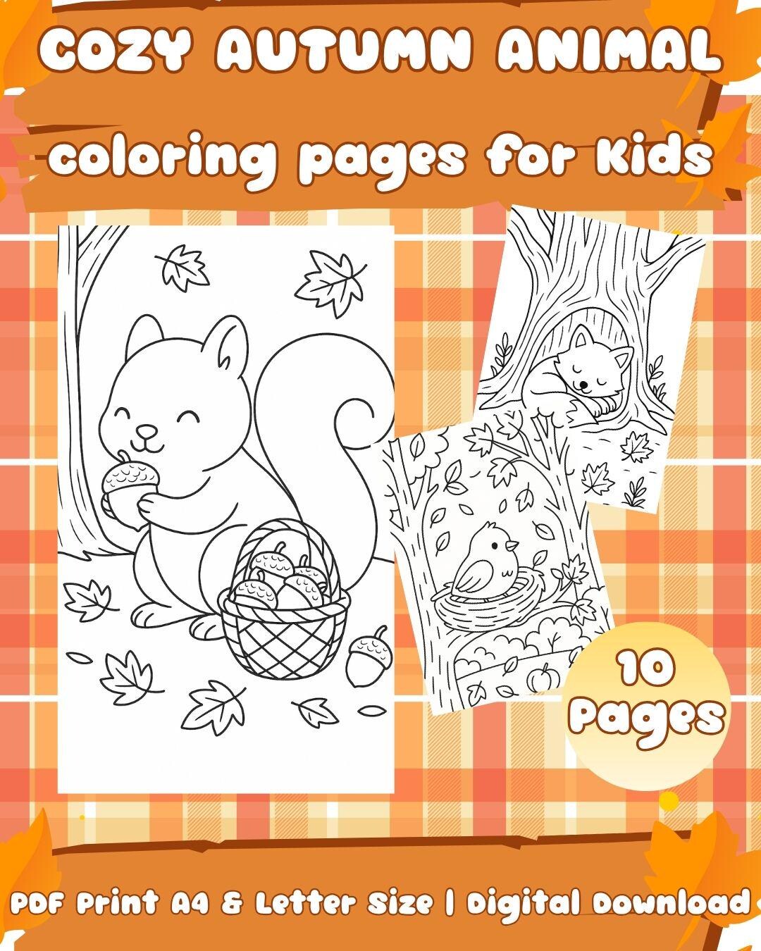 Cozy Autumn Animal Coloring Pages for Kids | Autumn Woodland Theme ...