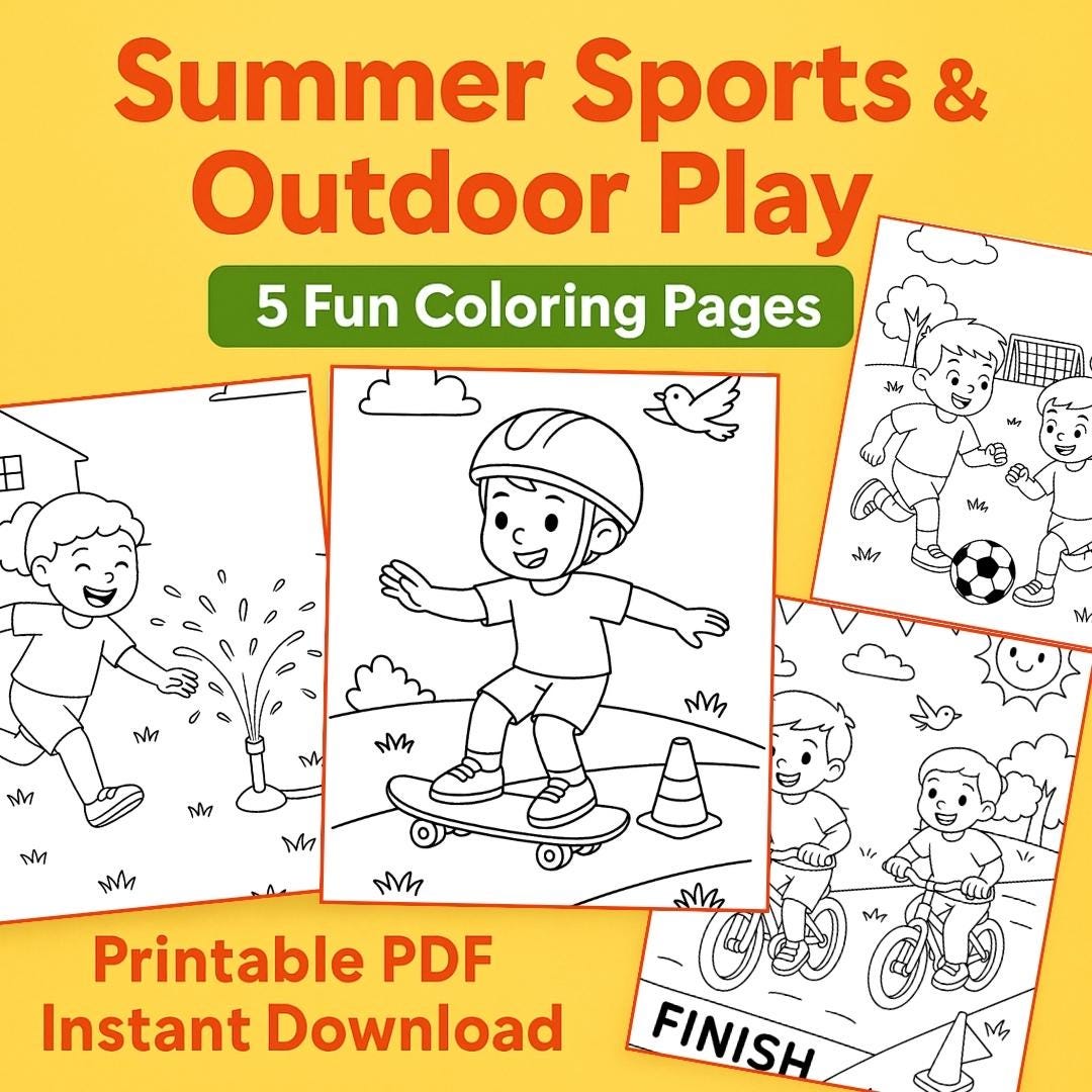 Summer Sports Coloring Pages for Kids – 5 Printable Outdoor Play ...