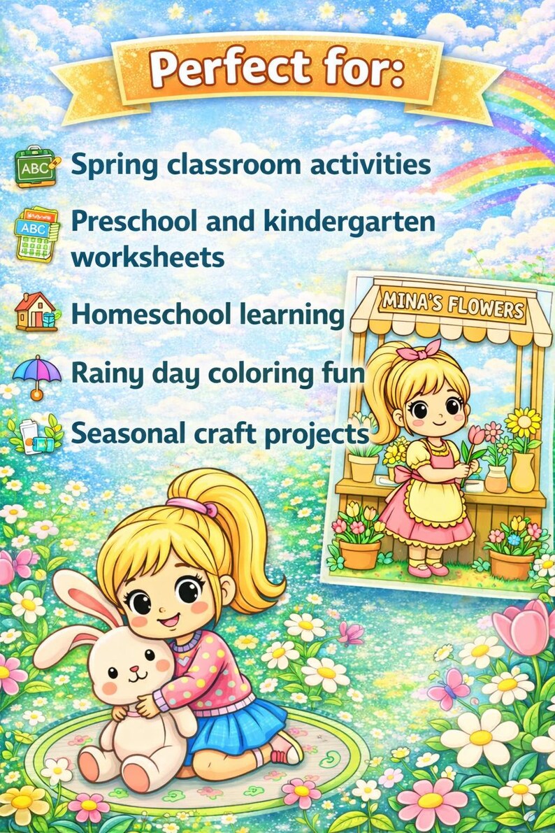 Spring Coloring Pages for Kids, Girl Spring Activities, Flower Garden ...