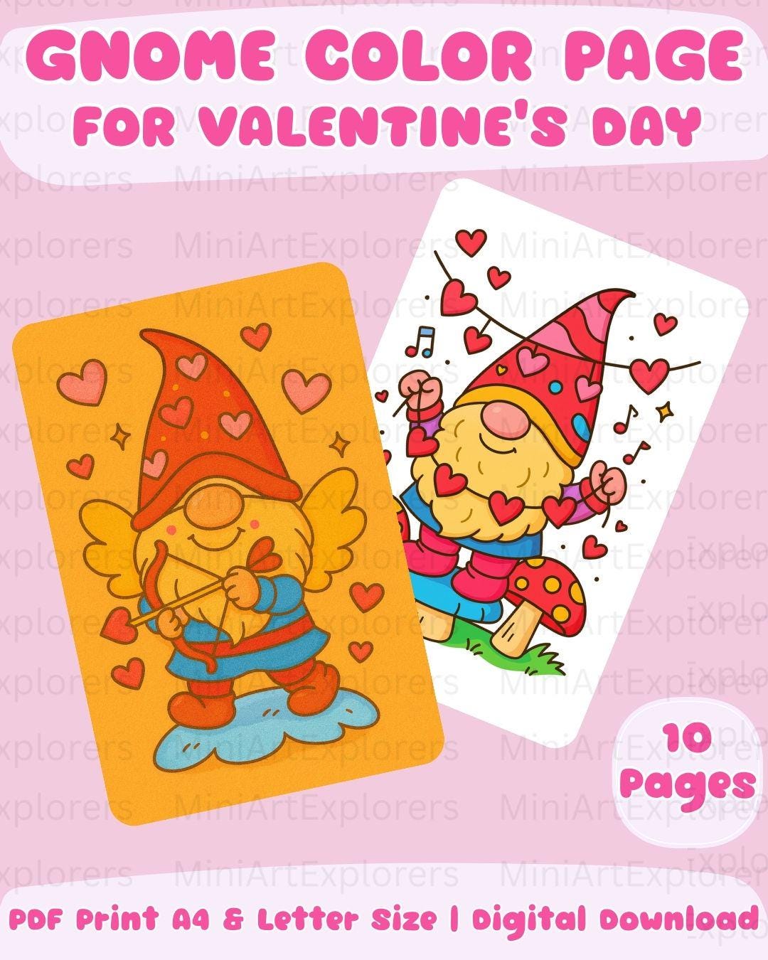 Gnome Coloring Pages for Kids Valentine's Day | Love Theme Printable ...