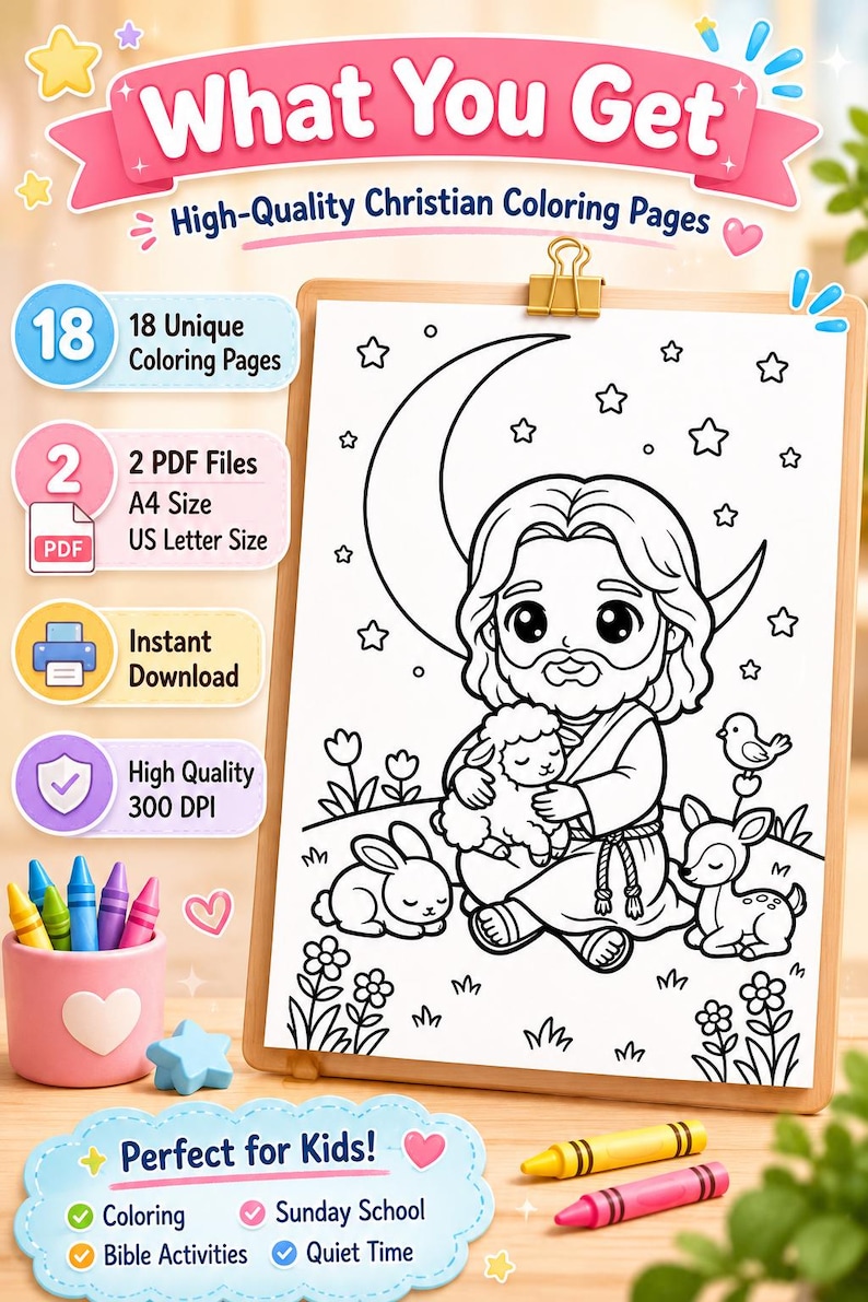 Jesus Coloring Pages for Kids, Christian Printable Activity Book, Bible ...