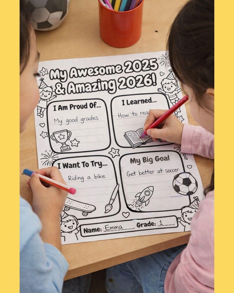 2026 New Year Resolutions Printable, Coloring Goals Worksheet for Kids ...