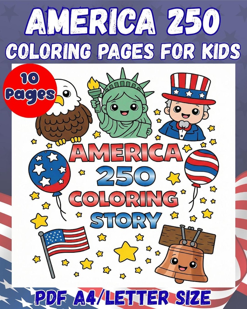 America 250 Coloring Book: Patriotic USA Kids Activity (PDF Download ...