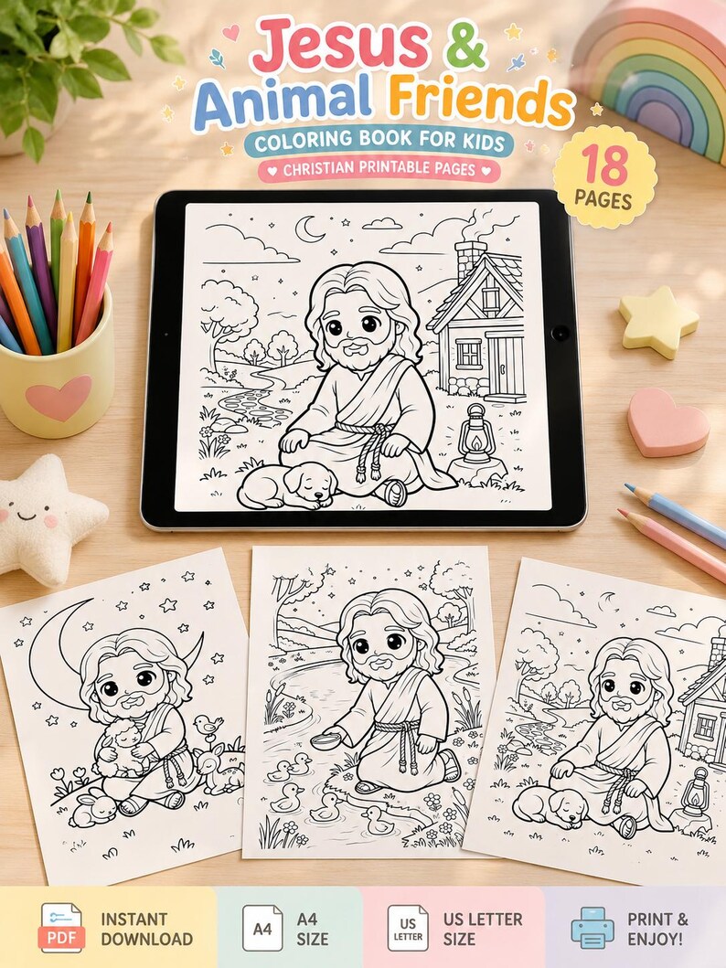 Jesus Coloring Pages for Kids, Christian Printable Activity Book, Bible ...