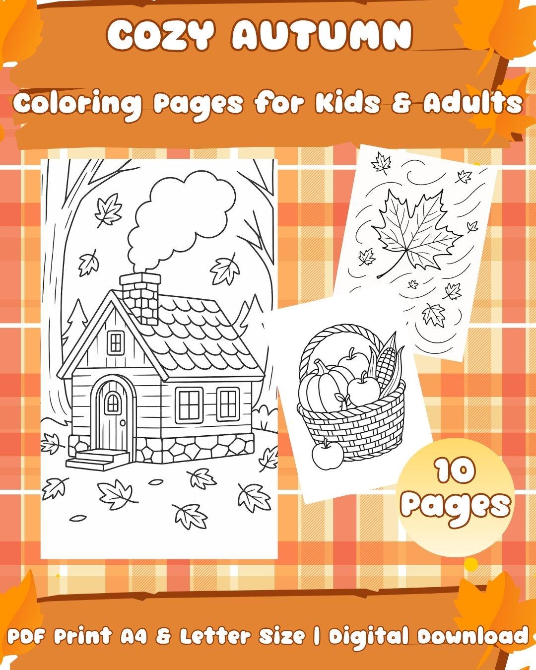 Cozy Autumn Coloring Pages for Kids & Adults – Fall Theme Printable PDF ...