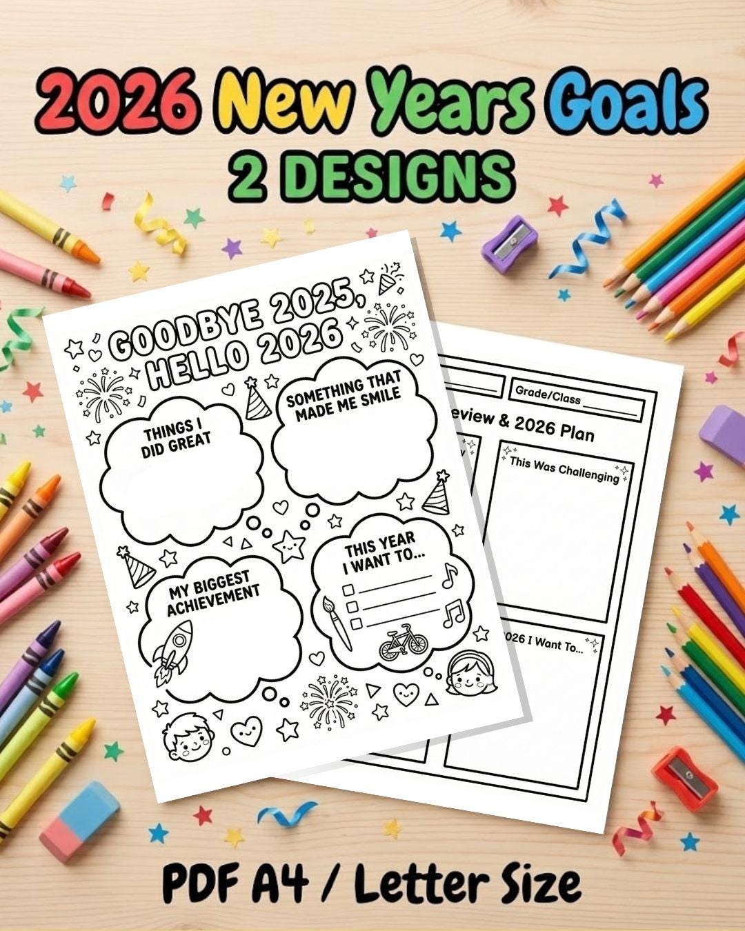 Printable Year Reflection | Goals Worksheets for Kids | Black and White ...