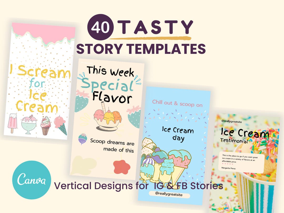 Story Templates in Canva for Ice Cream – 40 Editable IG and FB Stories ...
