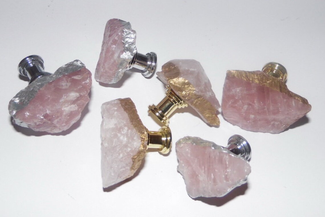 Rose Quartz Gemstone Drawer Pull Knobs Pulls Custom 18k Gold - Etsy