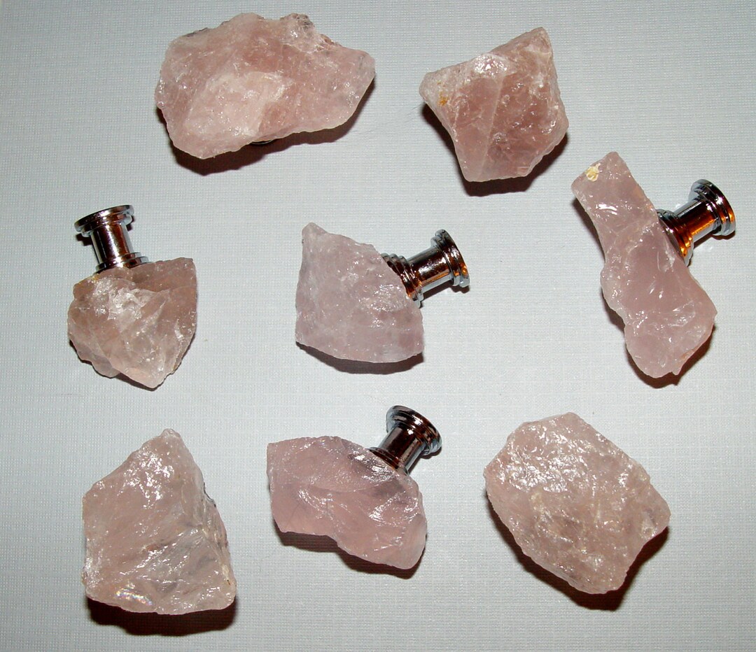 Rose Quartz XX Quality Gemstone Drawer Pull Knobs Pulls Custom Cut Raw ...