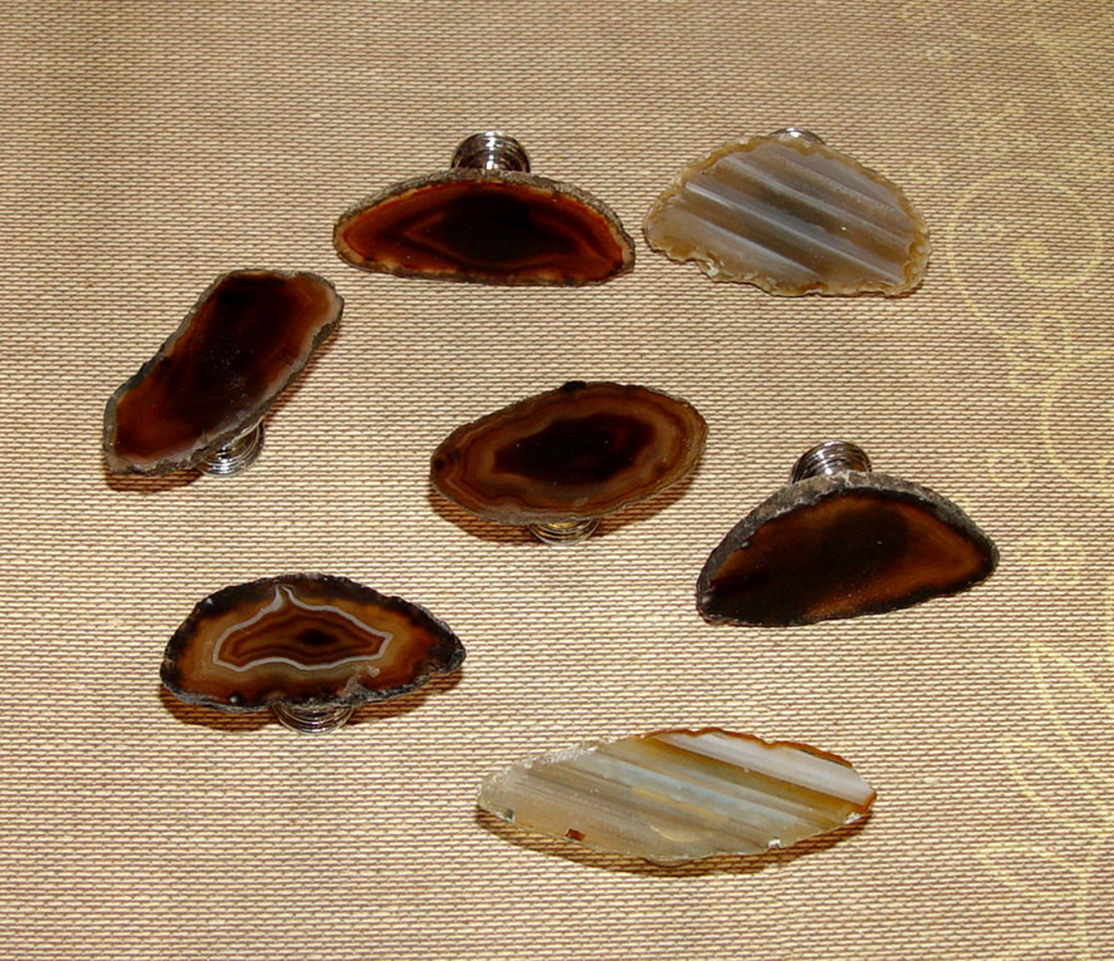 Custom Brown Tan Agate Slice Drawer Pulls Knobs Small 18K | Etsy