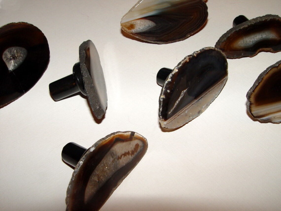 Custom Black Brown Agate Slice Drawer Pulls Knobs - Etsy