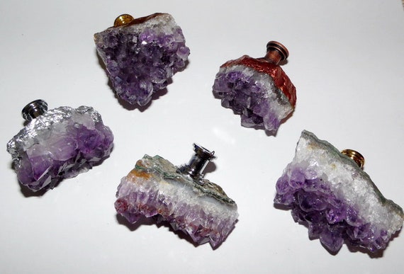 Extra Grade Gemstone cabinet or dresser bronze knobs Large amethyst palm stone drawer pulls Home ...