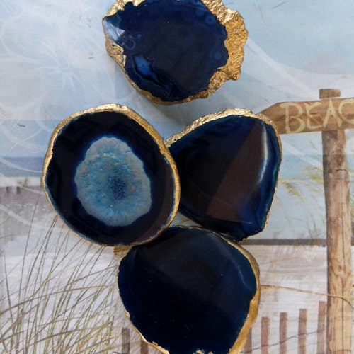 Large 18K Gold Edge Custom Turquoise Blue Agate Slice Drawer - Etsy