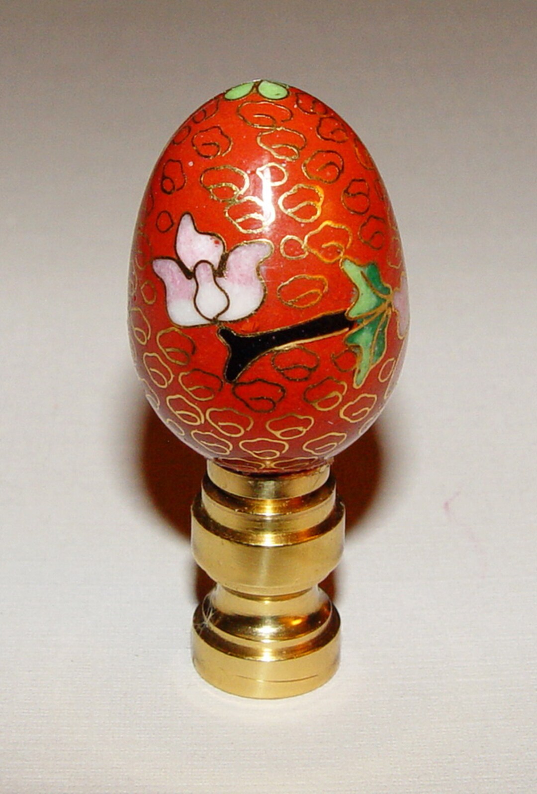 Cloisonne Chinoiserie Enamel Egg Lamp Finial Vintage Chinese Red Enamel ...