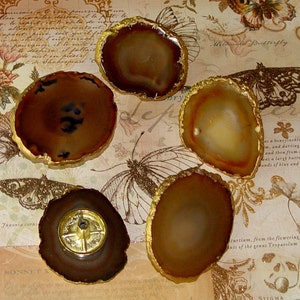 18K Gold Edge Custom Brown Natural Agate Slice Drawer Pulls Knobs - Etsy