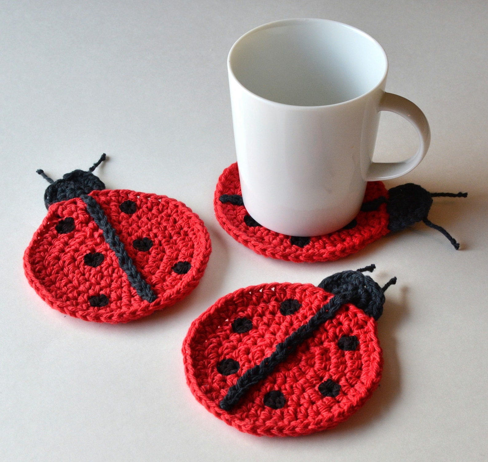 Ladybug Coasters, Set of 4 or 6, Crochet Ladybug Mug Rugs, Housewarming ...