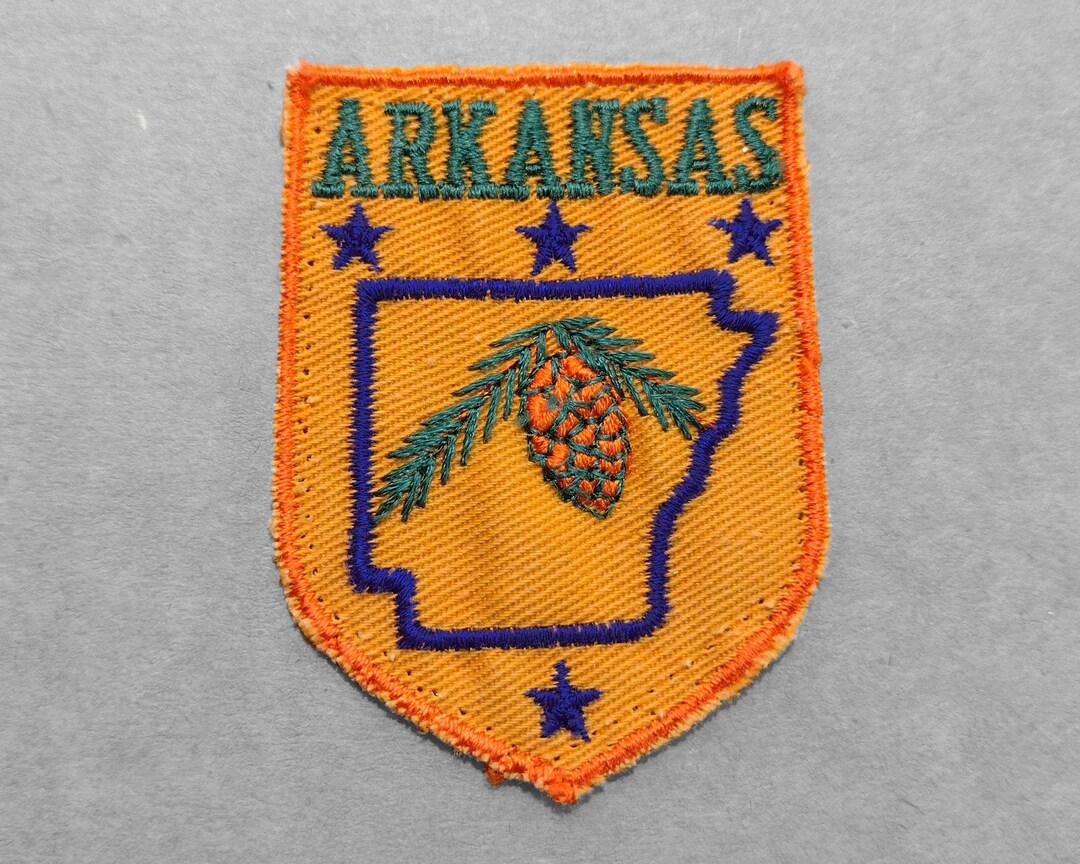 Shabby Used Vintage Arkansas Patch 2.6, State Map and Tree, Travel ...
