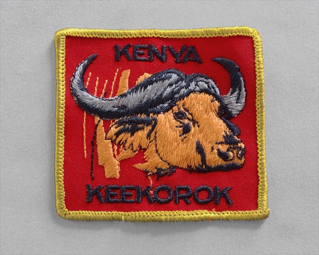 Wrinkled Used Vintage Keekorok Lodge Kenya Patch 3", Maasai Mara National Reserve, Cape Buffalo ...