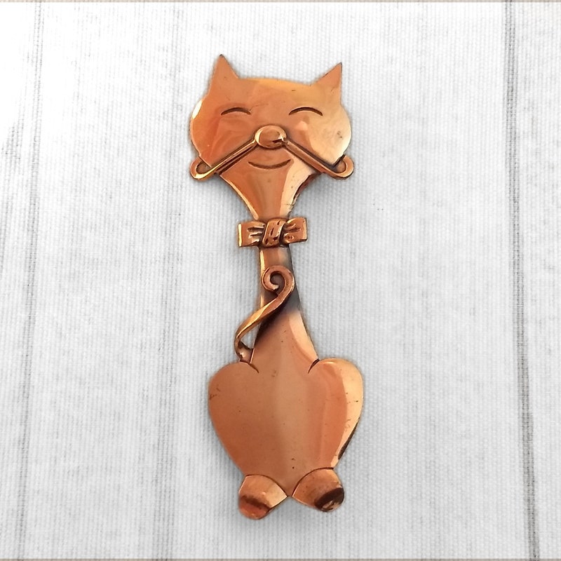 Copper Cat Brooch - Etsy