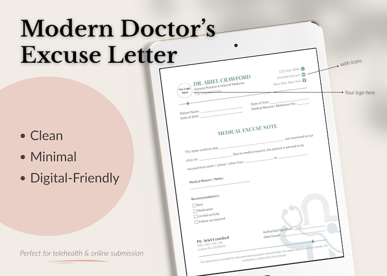 Editable Doctor Excuse Template | Absence Form, Word, Google Doc, PDF ...