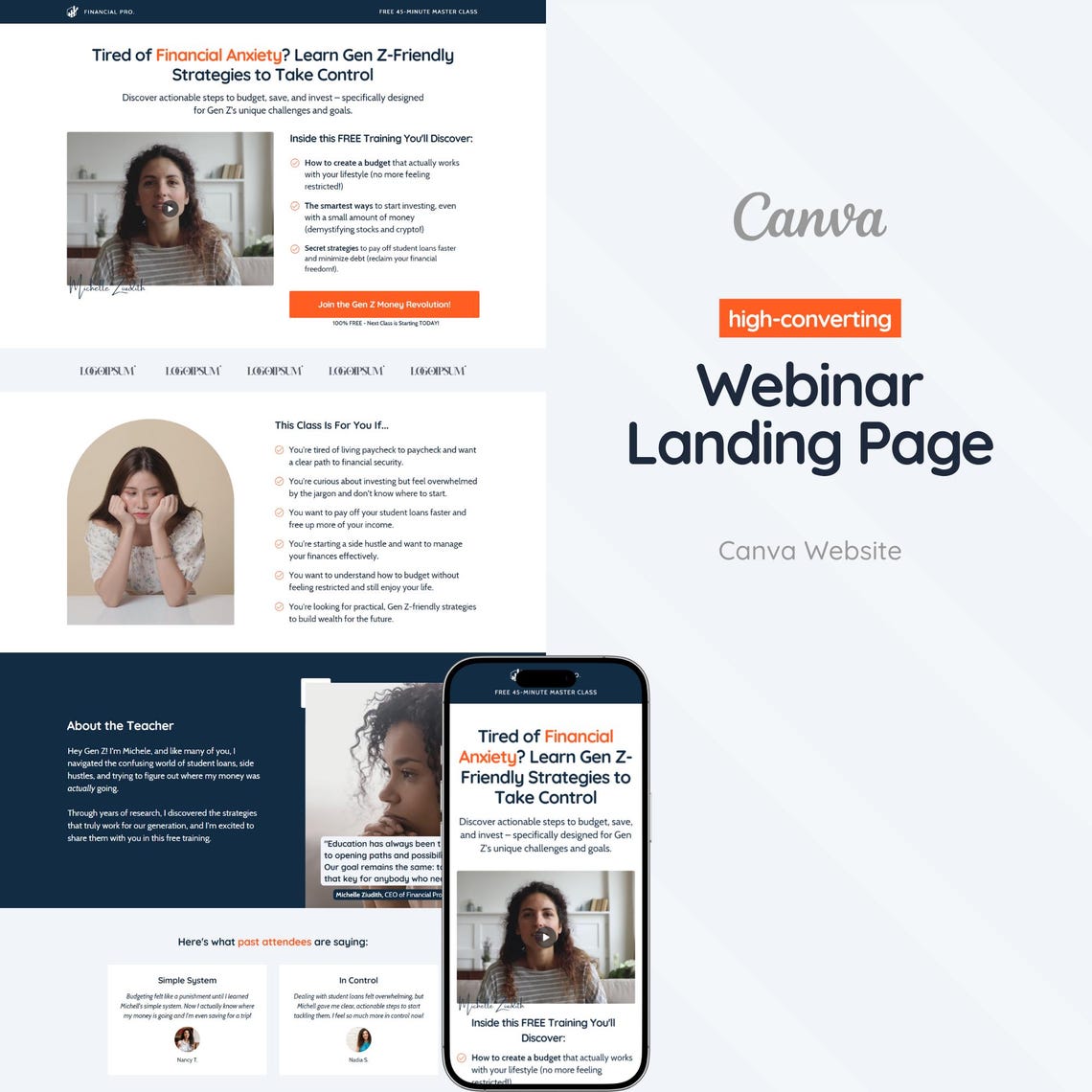 Canva Webinar Landing Page Template High-converting Seminar Landing ...