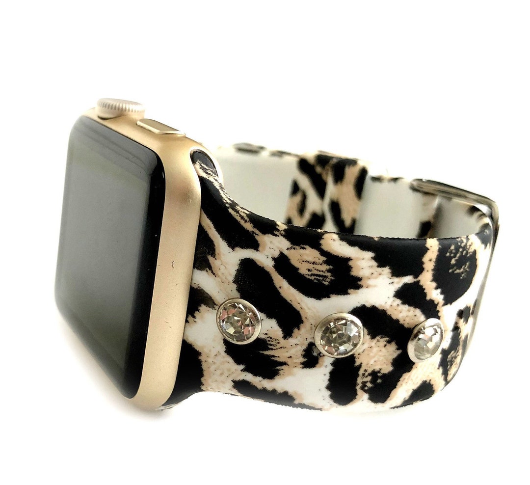 Leopard Print Silicone Apple Watch Band With Bling, Apple Watch Band ...