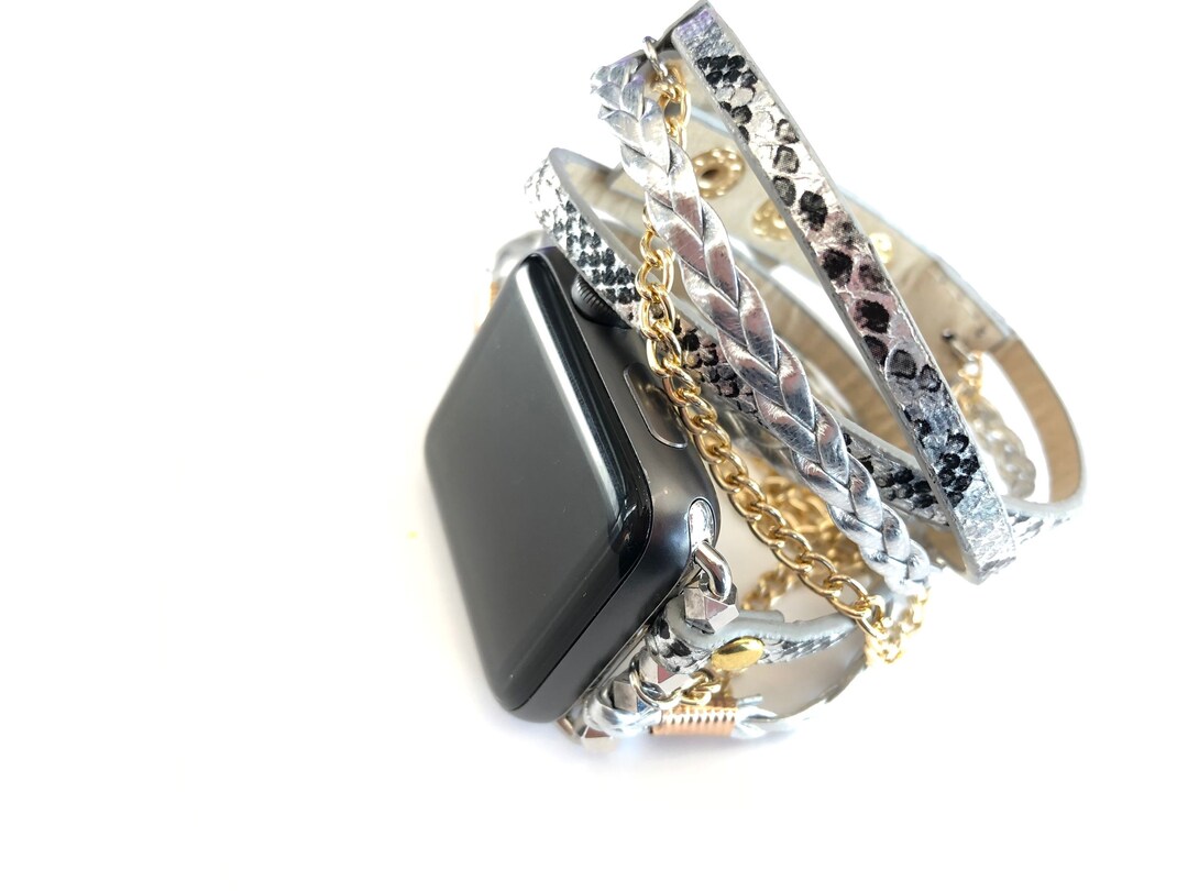 Boho Apple Watch Band Metallic Silver Wrap Boho Style Band 40mm 41mm ...