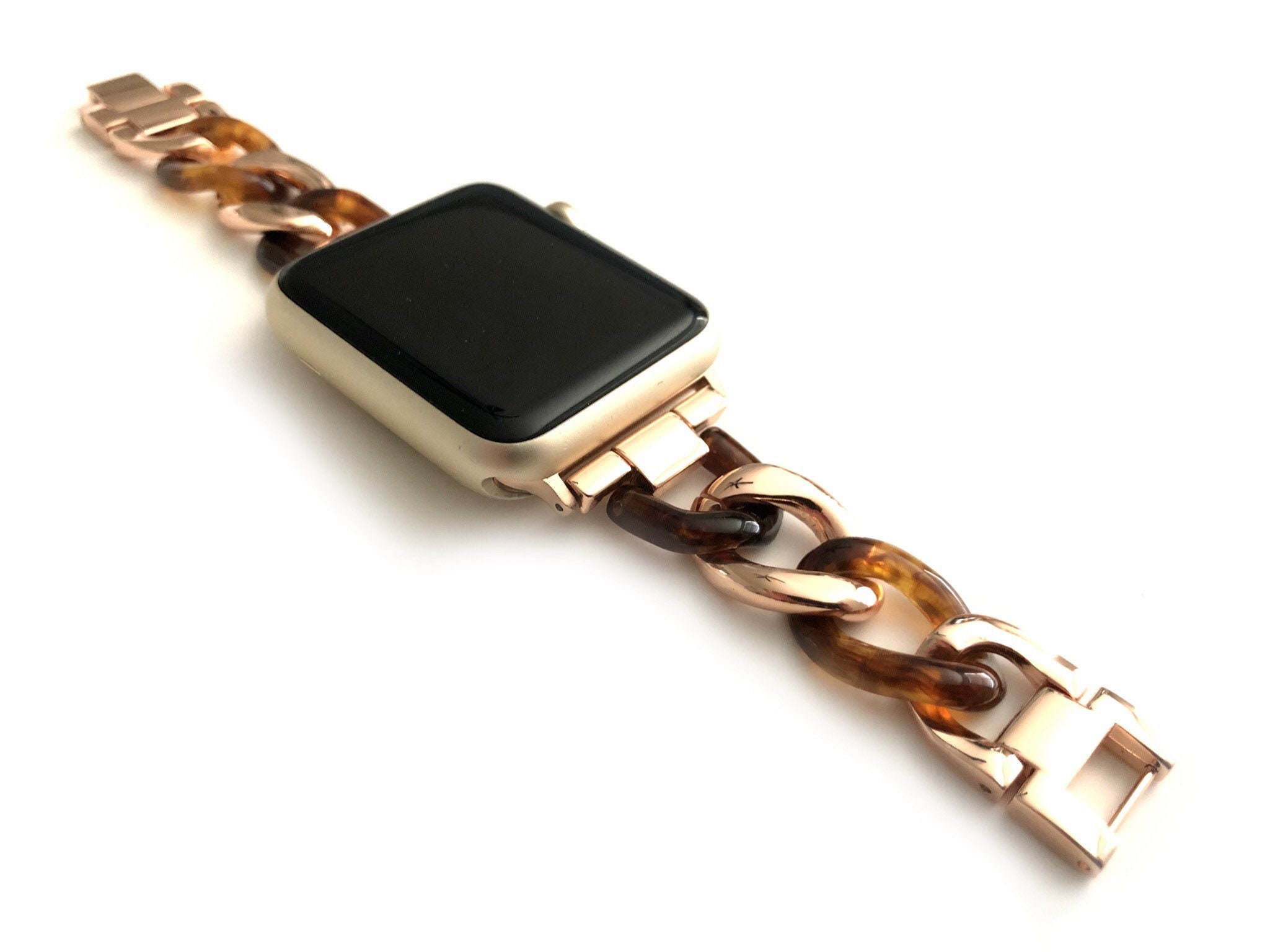 COUTURE Chain and Tortoise Apple Watch Band, Rose Gold and Brown Apple ...