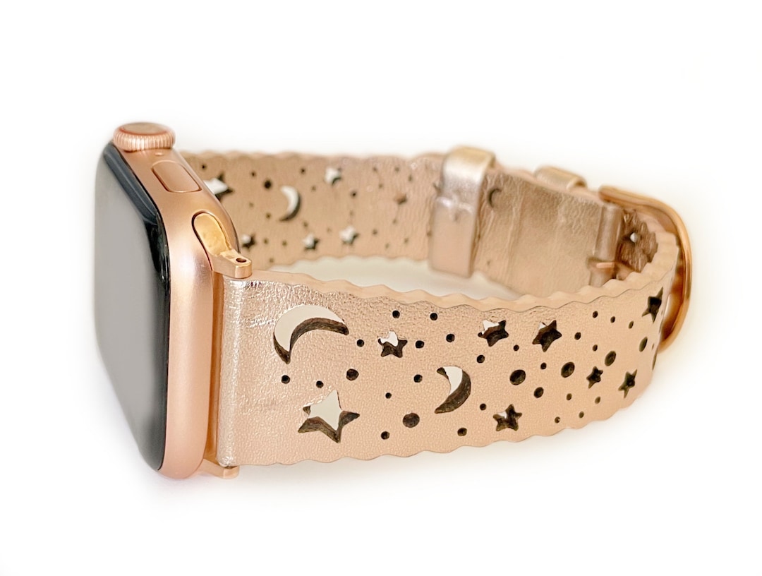 STAR GAZER Black Leather Moon and Stars Laser Cut Watch Band, Women ...