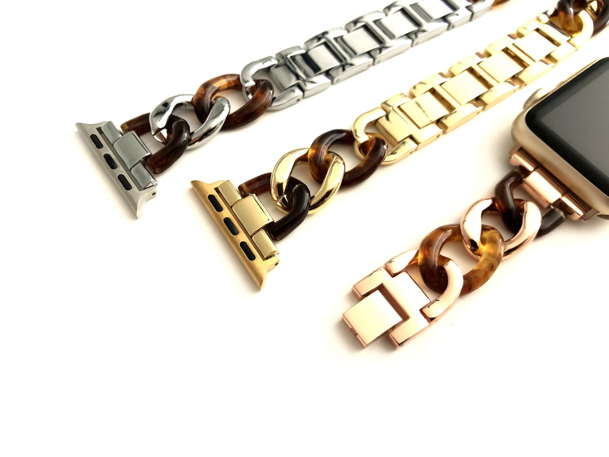 COUTURE Tortoise Apple Watch Band, Gold, Silver, & Rose Gold Apple ...