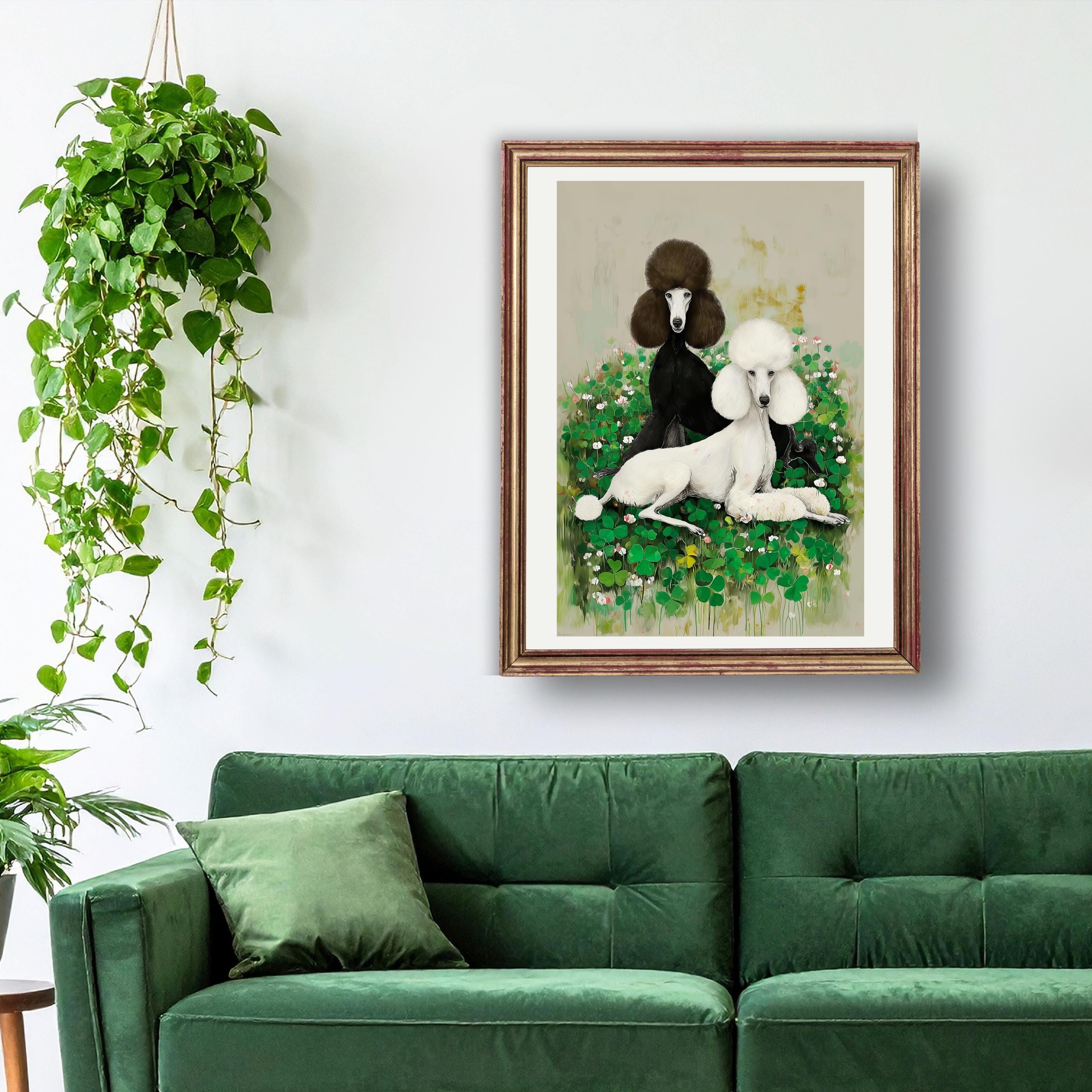 St. Patrick’s Day Poodle Wall Art | Two Elegant Poodles in Clover Field ...