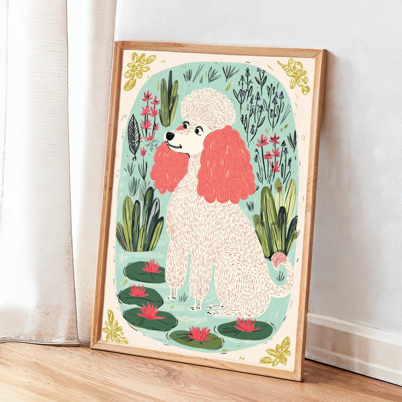 Floral Poodle Wall Art Set of 12 | Vintage Style Dog Illustration ...