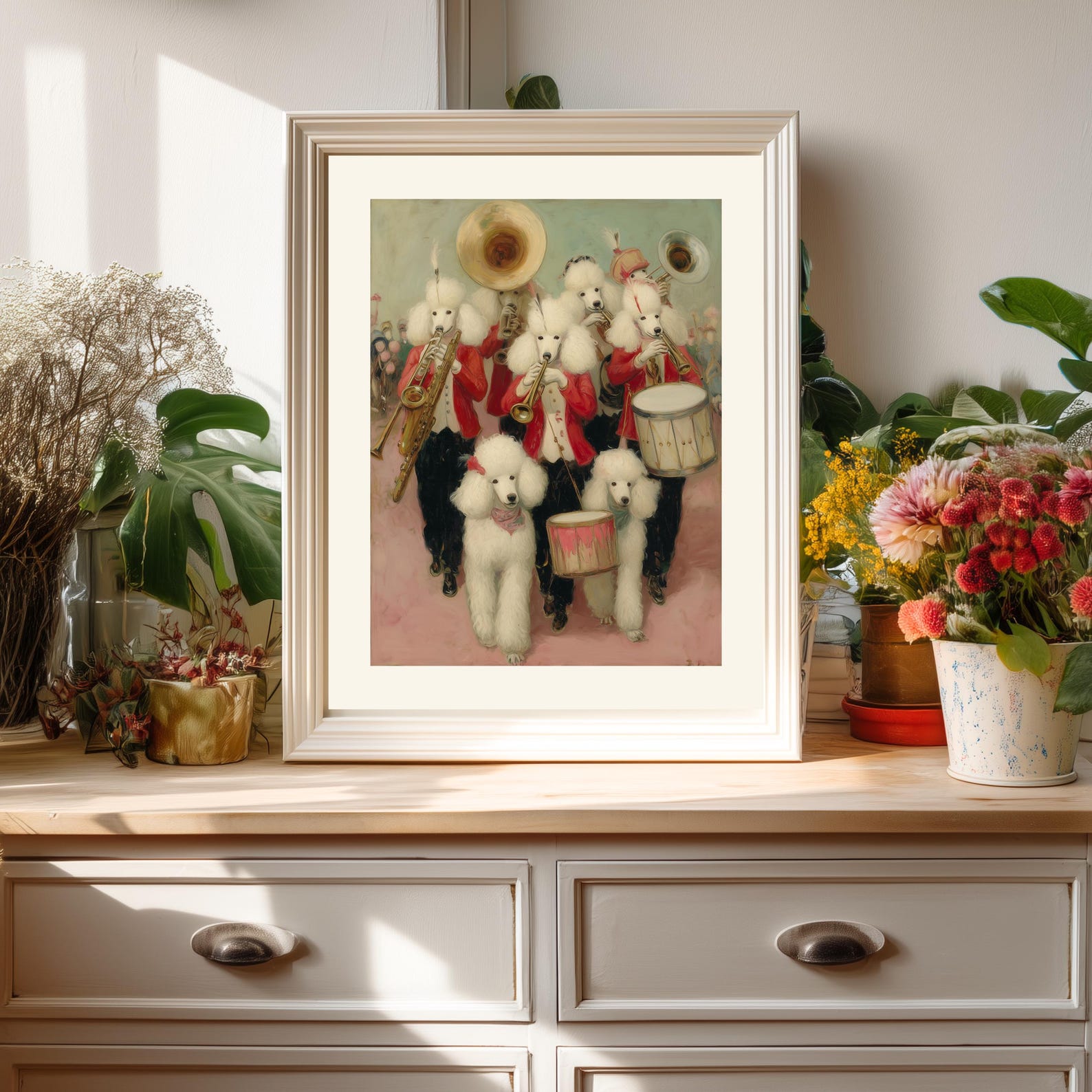 Poodle Brass Parade Wall Art | Marching Band Dog Illustration | Vintage ...