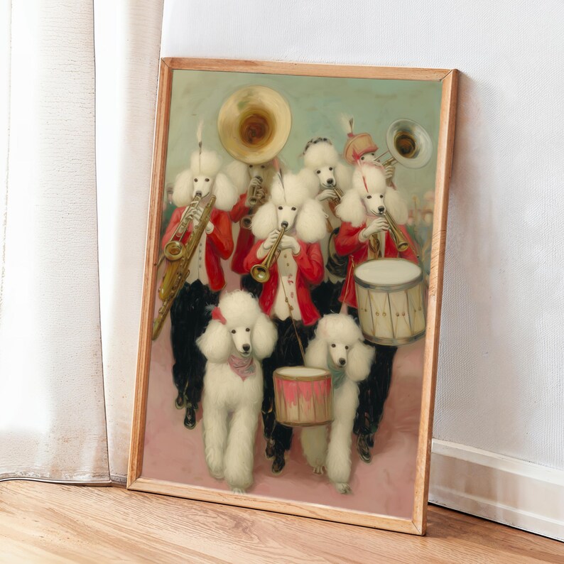 Poodle Brass Parade Wall Art | Marching Band Dog Illustration | Vintage ...