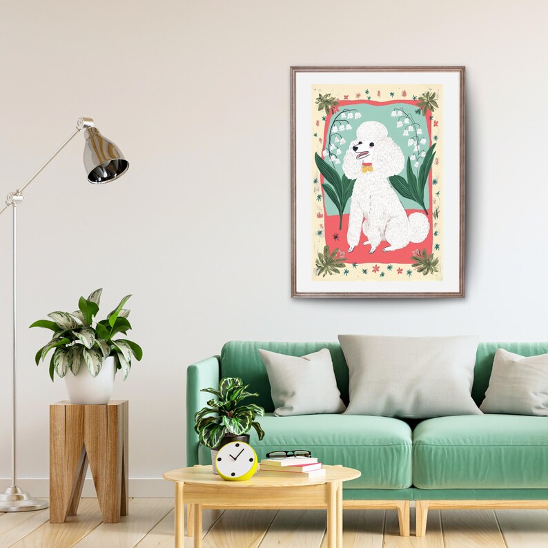 Floral Poodle Wall Art Set of 12 | Vintage Style Dog Illustration ...