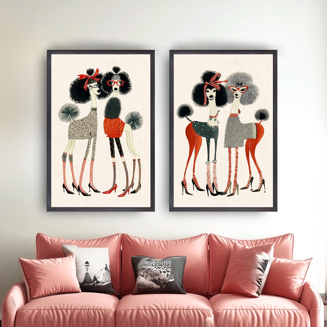 Cute Poodle Wall Art Set – Retro Chic Dog Prints for Stylish Home Decor ...