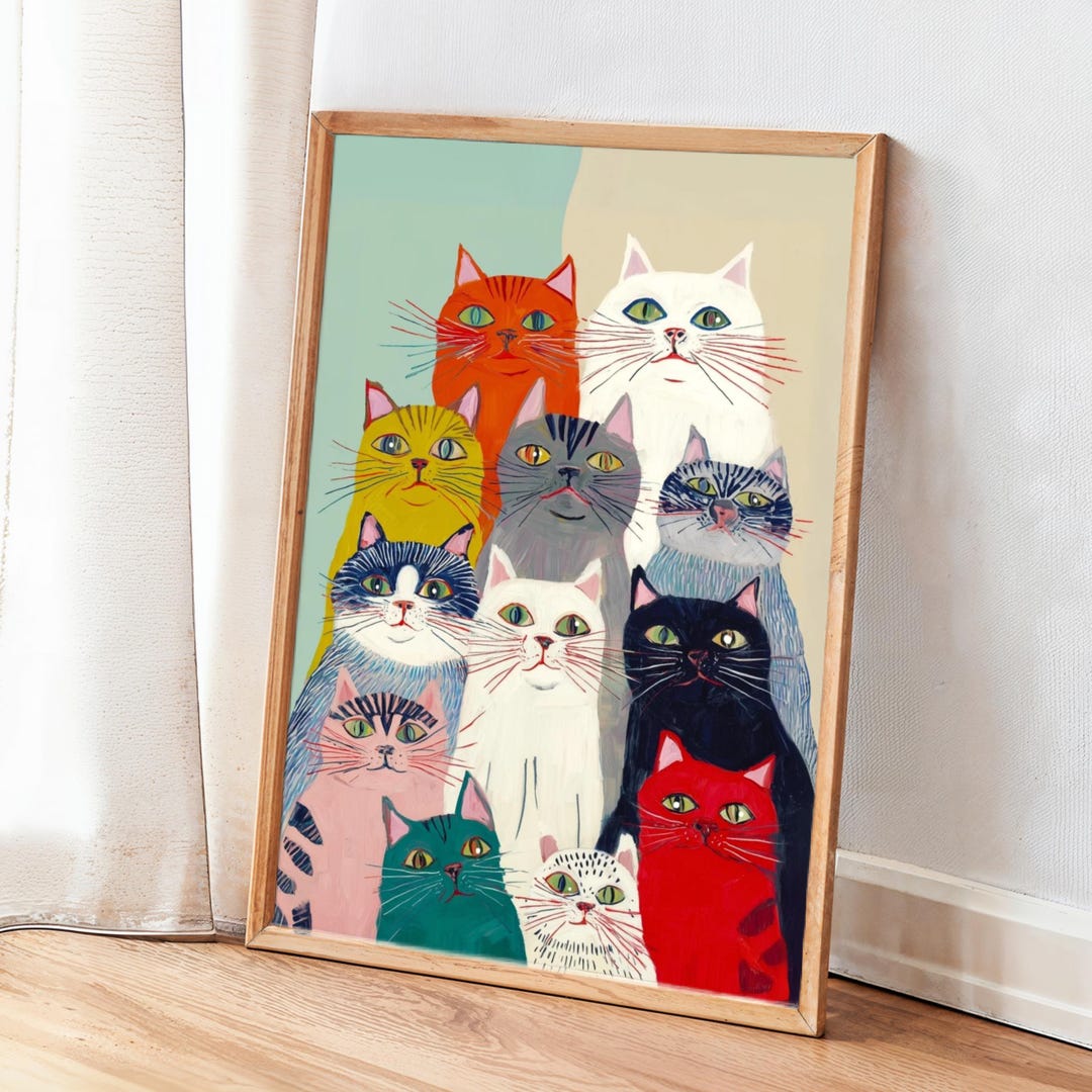 Catful Wall Art – Colorful Cat Poster, Whimsical Feline Print for Home ...