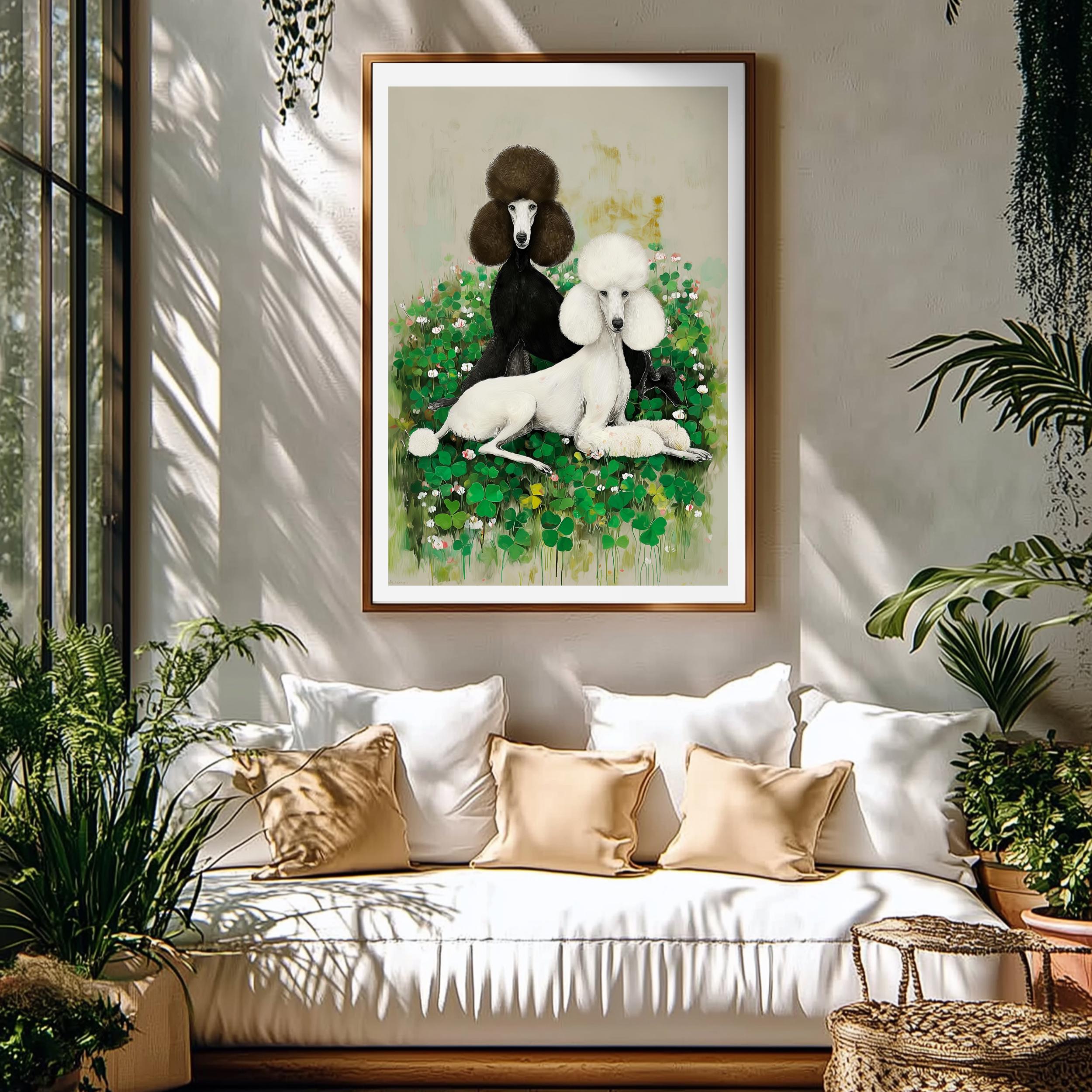 St. Patrick’s Day Poodle Wall Art | Two Elegant Poodles in Clover Field ...